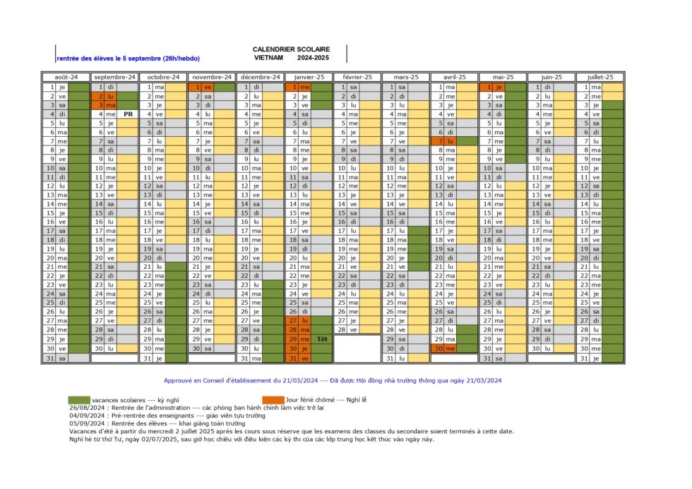Calendrier | Lycée Alexandre Yersin
